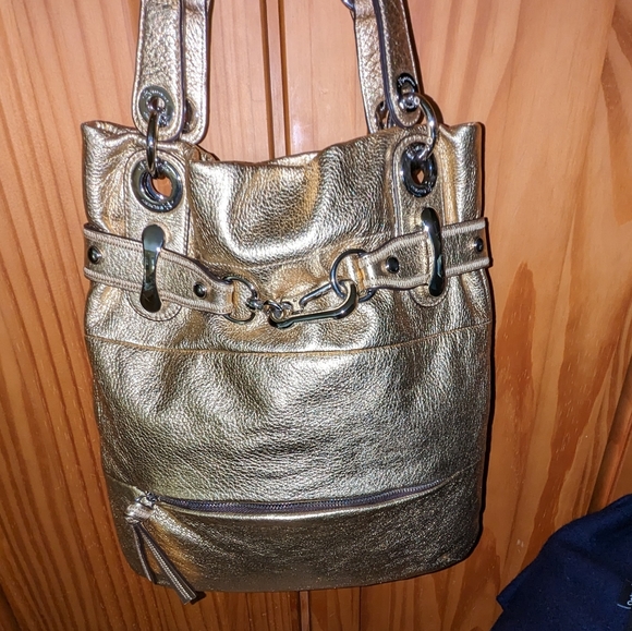 b. makowsky | Bags | Bruce Makowsky Gold Leather Shoulder Bag | Poshmark